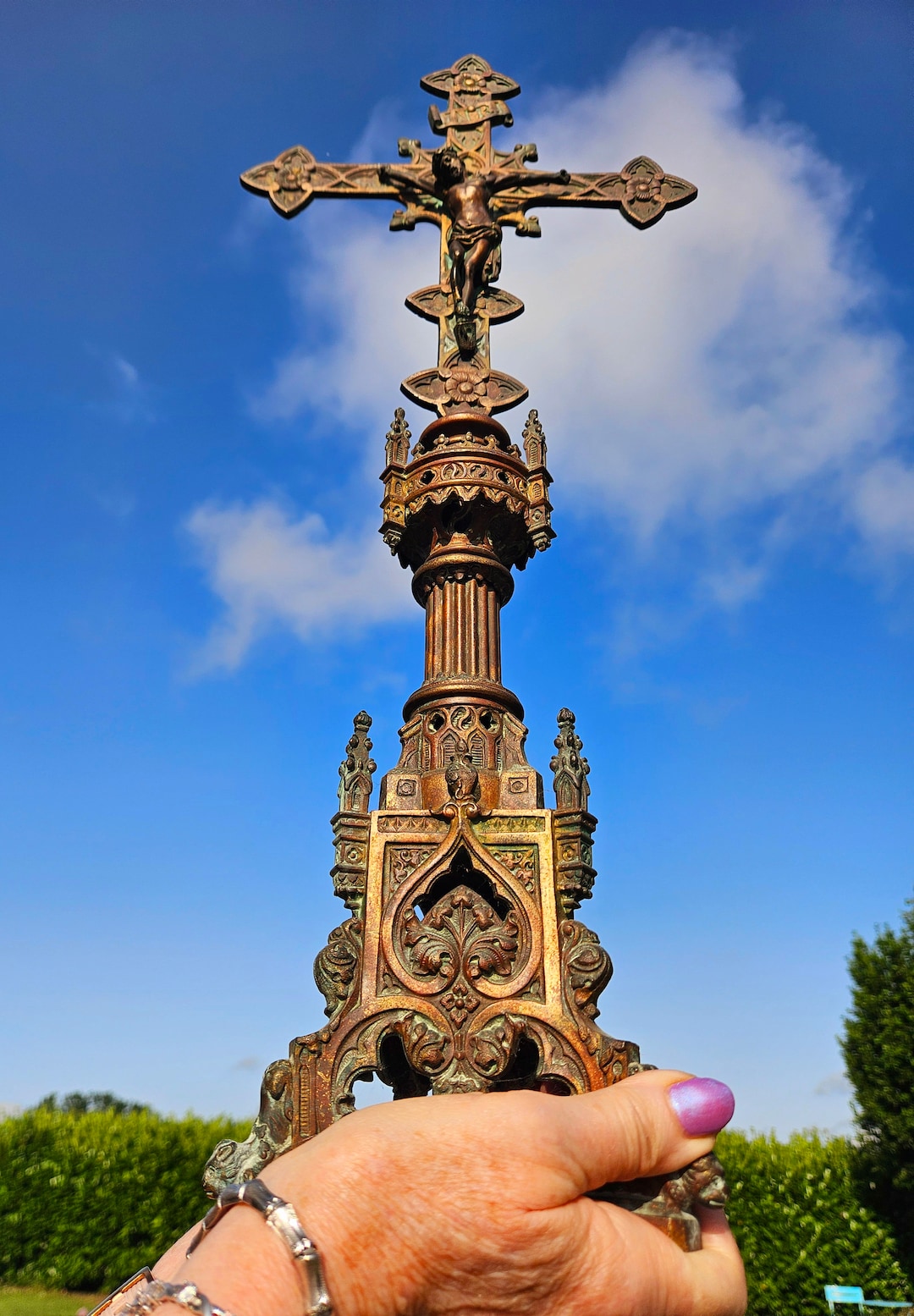 Magnificent HUGE Antique French Gothic Revival Ecclesiastical Bronzed ...