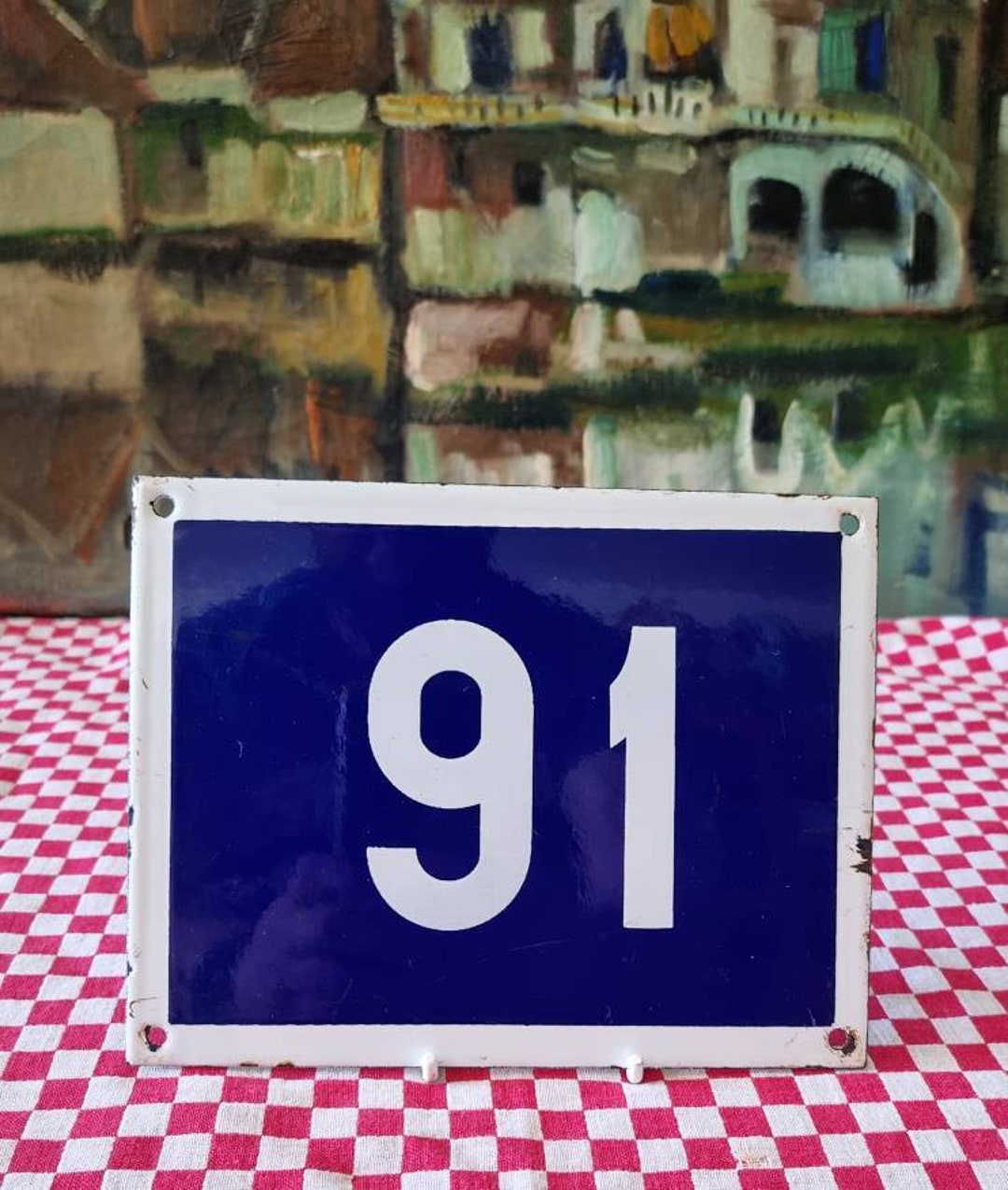 Authentic Large Sized Vintage French Shabby Classic Blue & White Enamel ...