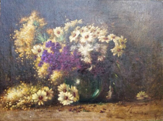 Oil Painting Antique vintage french oil painting on panel 1940s Signed ...