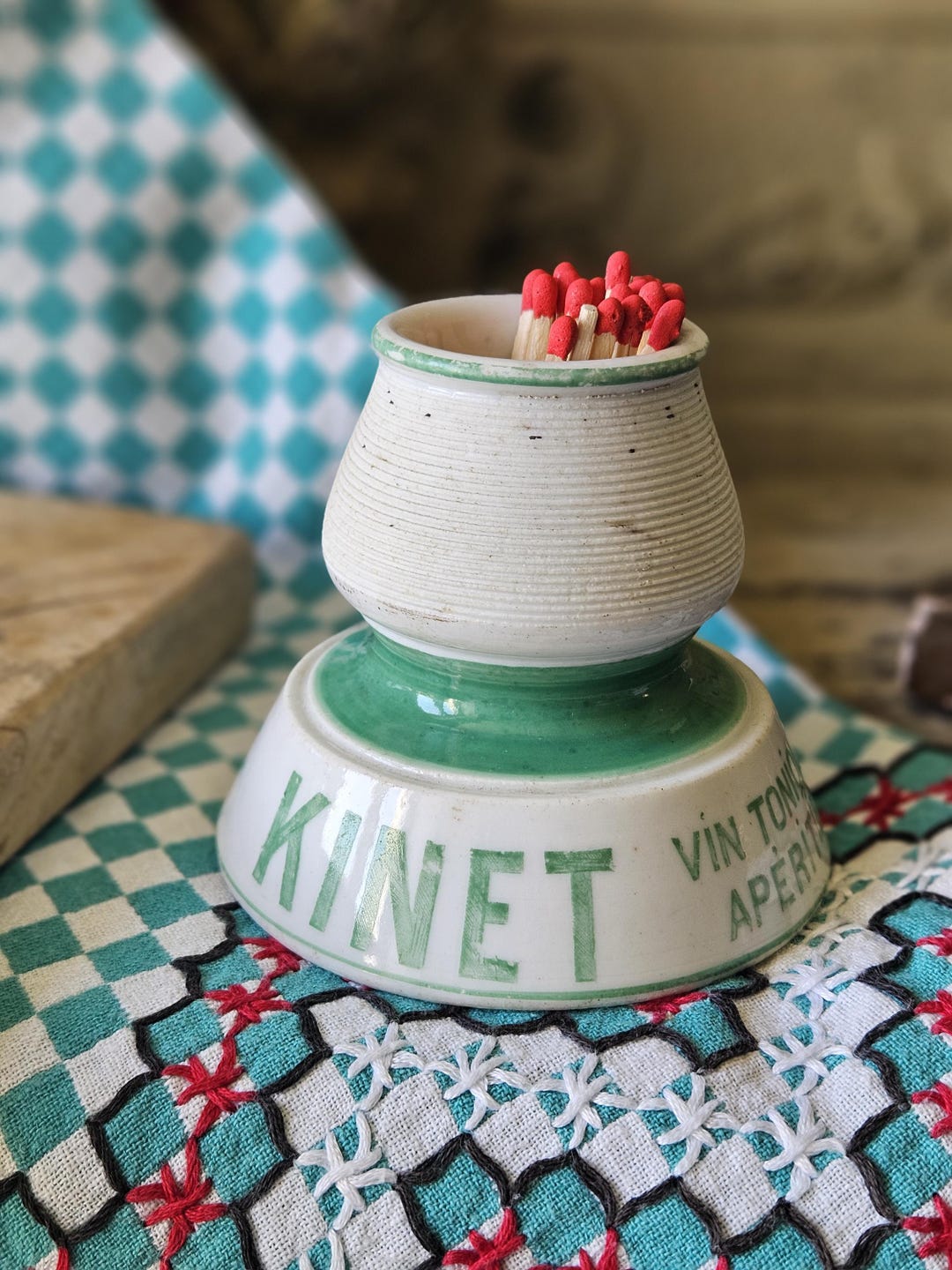 RARE Antique French KINET Pyrogène-mint Green Enamel Banded & Lettered ...