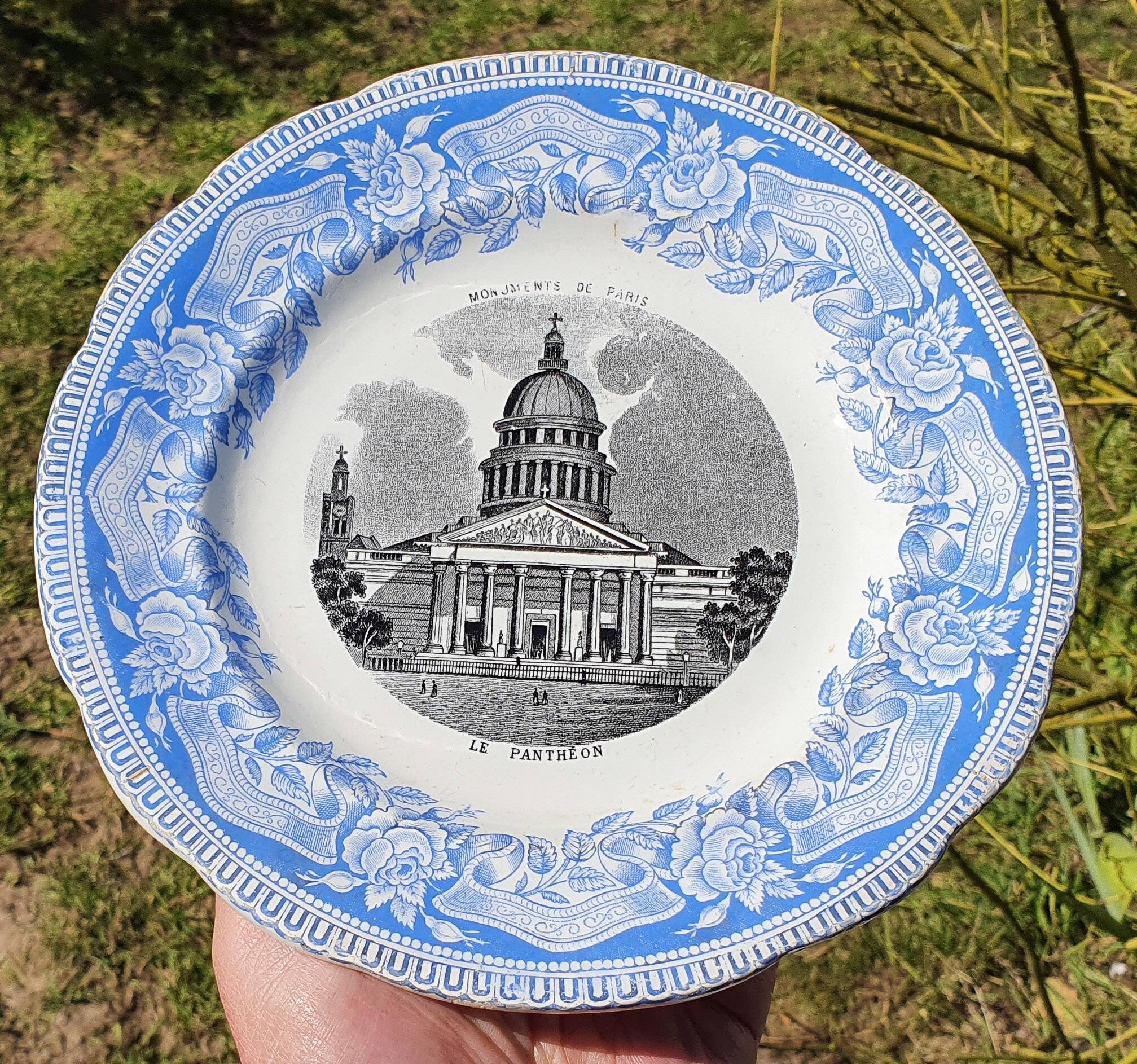 Pair of French Faience Blue and White Monuments of Paris Series Antique ...