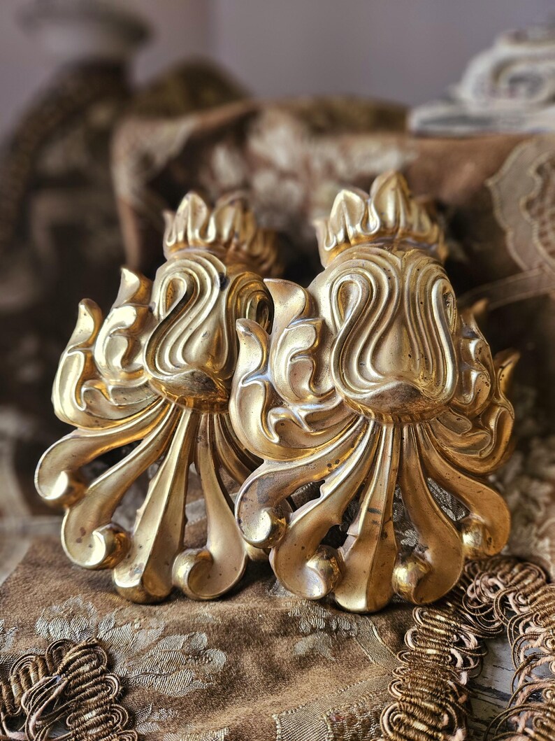 Amazing Pair of Antique French Scrolled Gilt Bronzed Tole Ornement ...