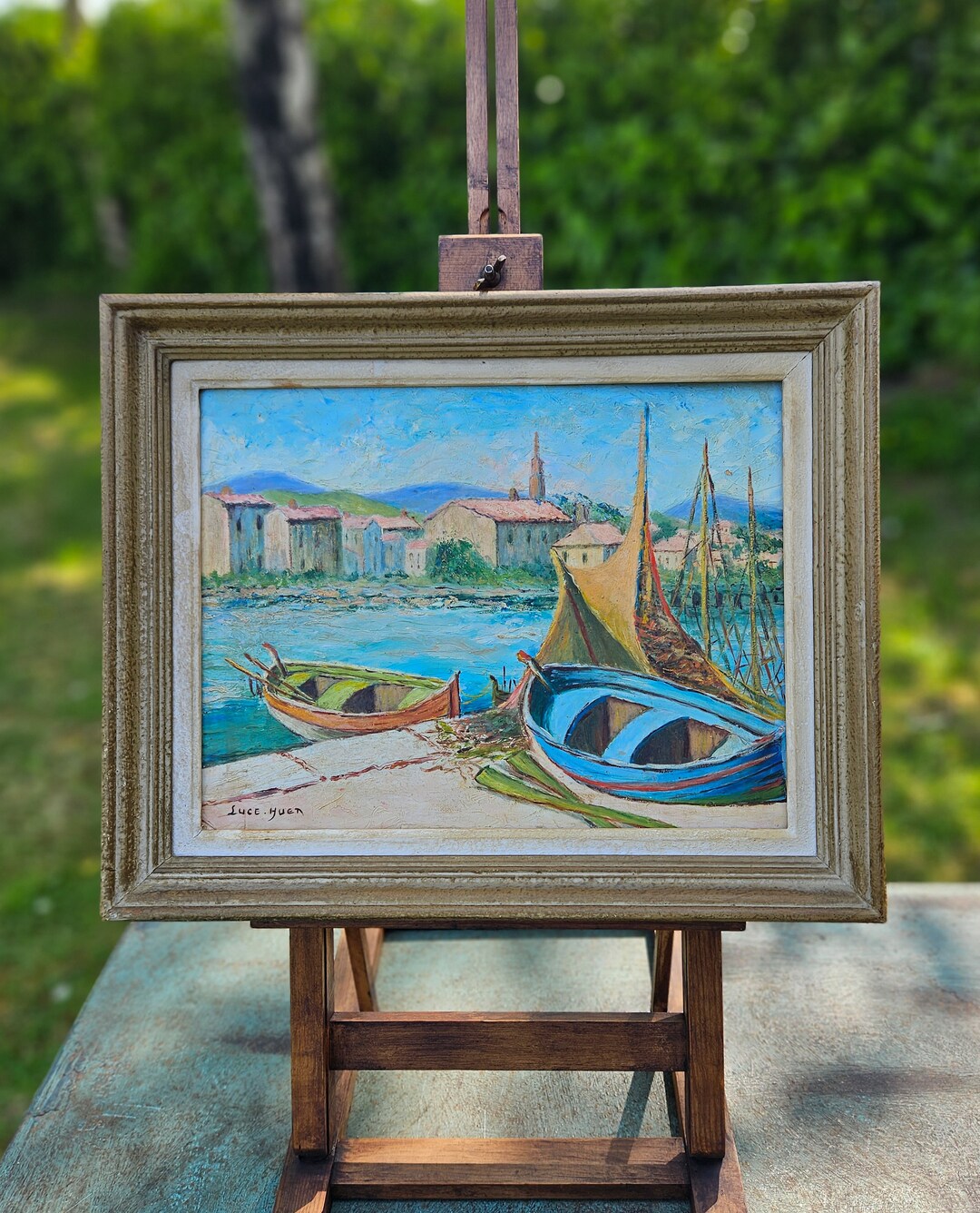 Vintage French Harbour & Fishing Boats Seascape Scene, Oil on Board ...