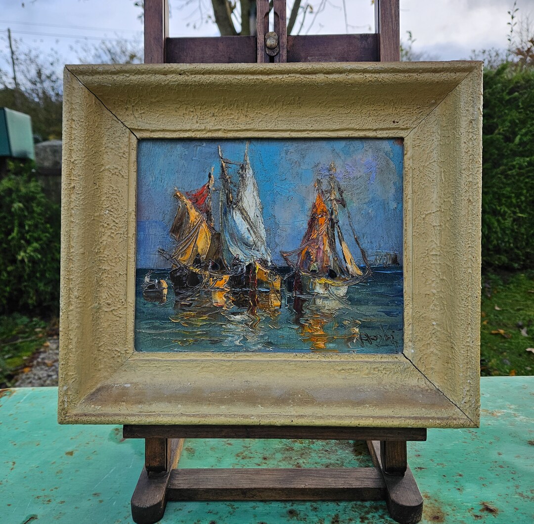 Vivid Vintage French Framed Impasto Mid-century Mediterranean Seascape ...