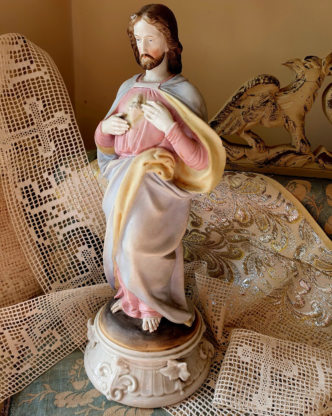 Magnificent Large Divine Antique French Hand-painted Bisque Statue of ...