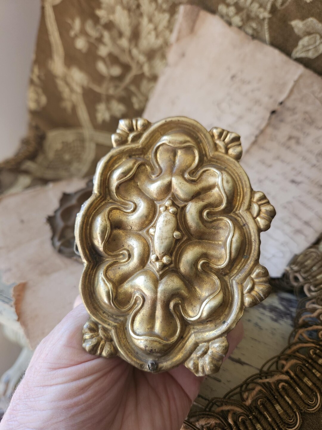 Rare Pair of Decorative Antique French Gilt Ormolu Toleware Ornement ...