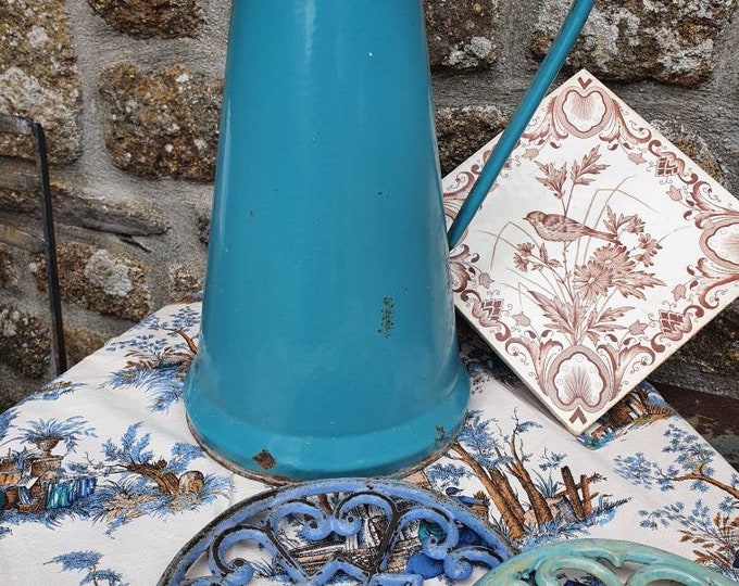 Large Antique French Rare Jade Green Blue Enamel Water Jug Pitcher Jug ...