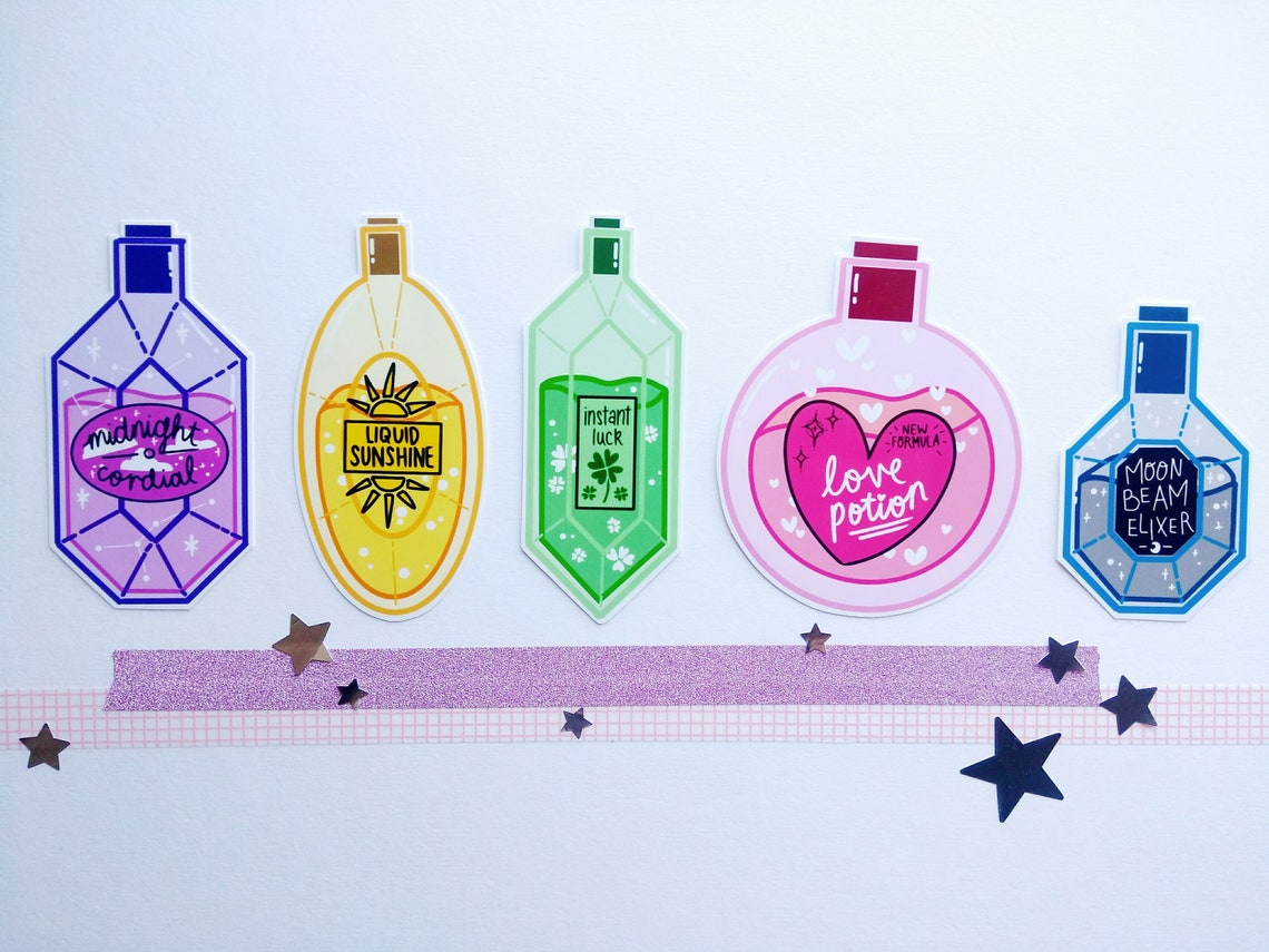 Potion Bottle Stickers Set of 5 Halloween Vinyl Stickers - Etsy