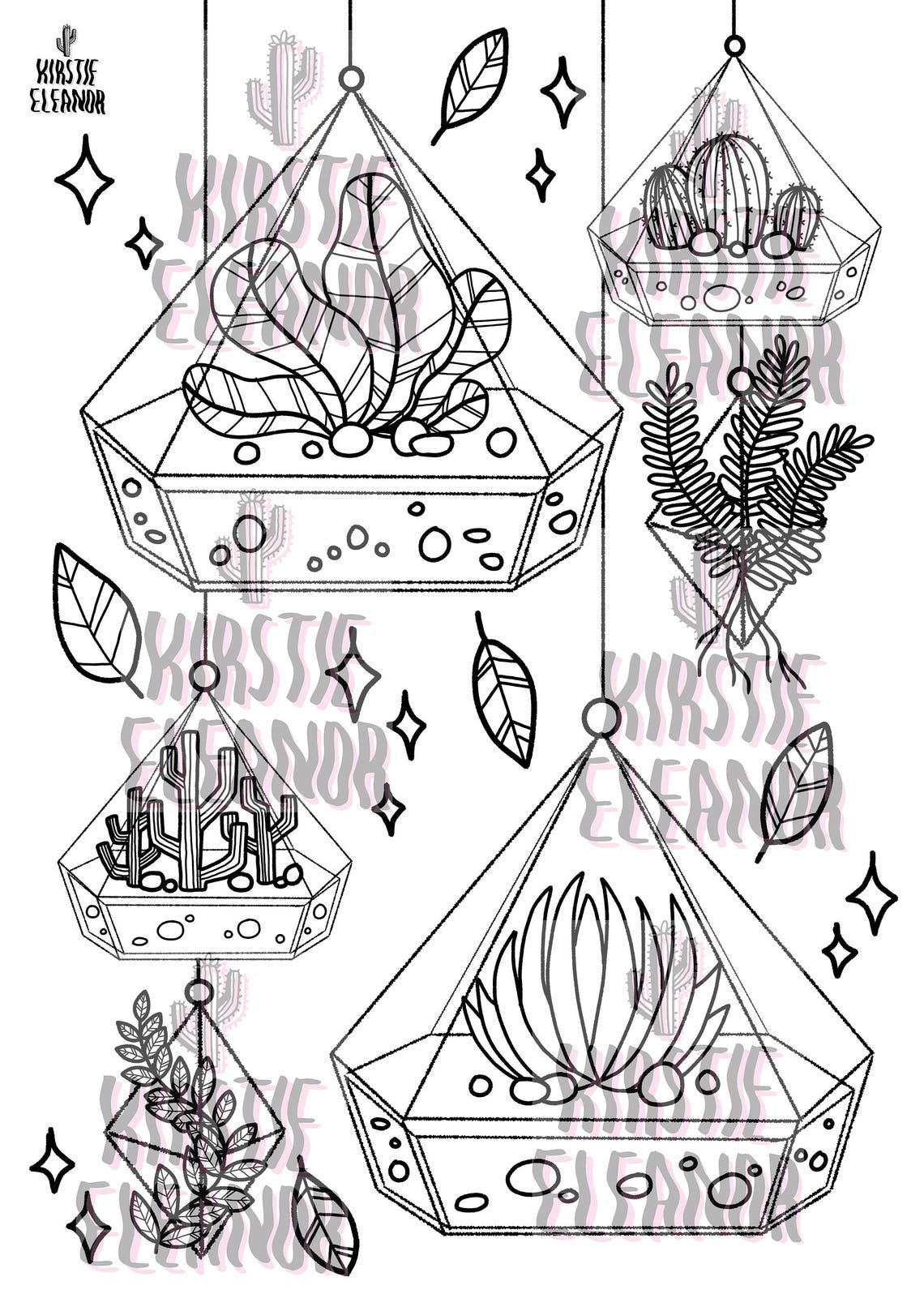 A4 Printable Colouring Page - Hanging Terrariums - Etsy