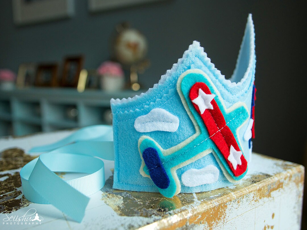 Custom Felt Crown Travel 1st Birthday Airplane Theme Party, Cake Smash ...