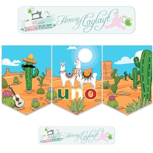 Llama Banner Birthday Mexican Fiesta Llama Uno Banner Cactus Taco ...