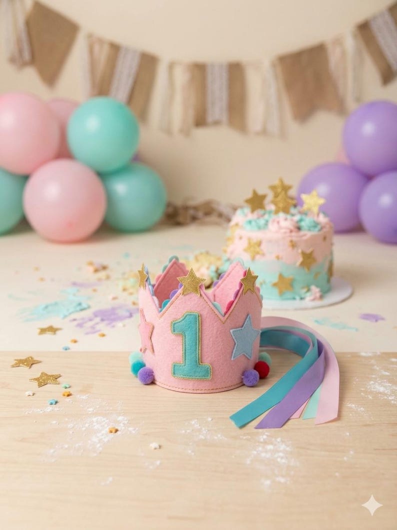 Pastel Star Birthday Banner Highchair, Felt Party Crown - Etsy