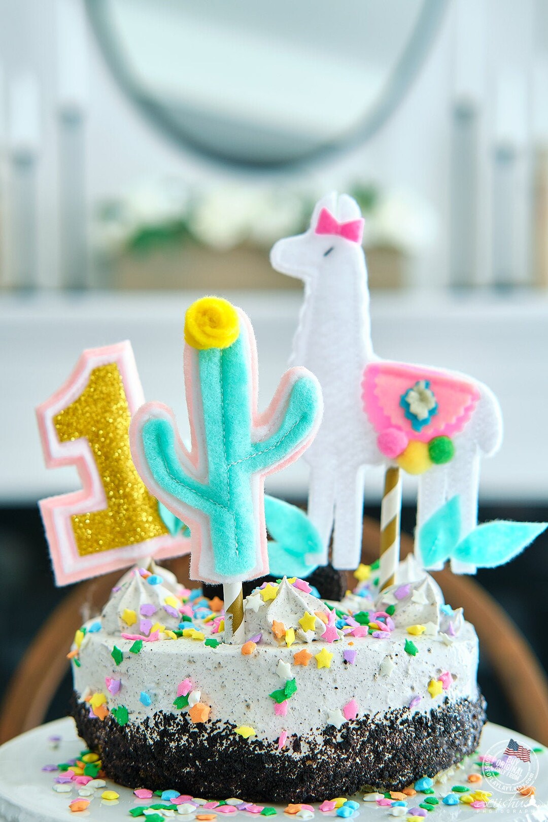 Llama Cactus Cake Topper, Llama Cake Decor, First Fiesta Mexican Cake ...