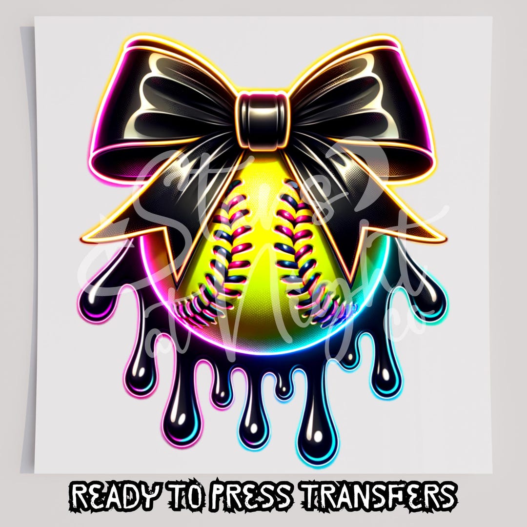 Softball Drip With Bow T-shirt Transfer, Ready to Press Transfer ...