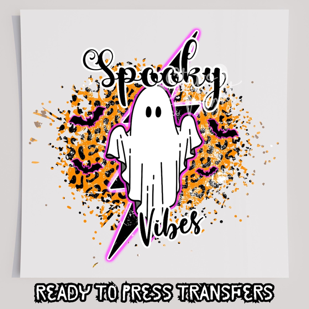 Spooky Vibes Lightning Bolt Ghost DTF T-shirt Transfer, Ready to Press ...