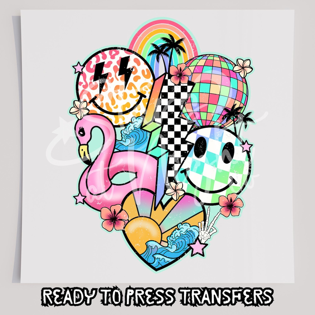 Retro Summer Collage T-shirt Transfer, Ready to Press Transfer, Screen ...