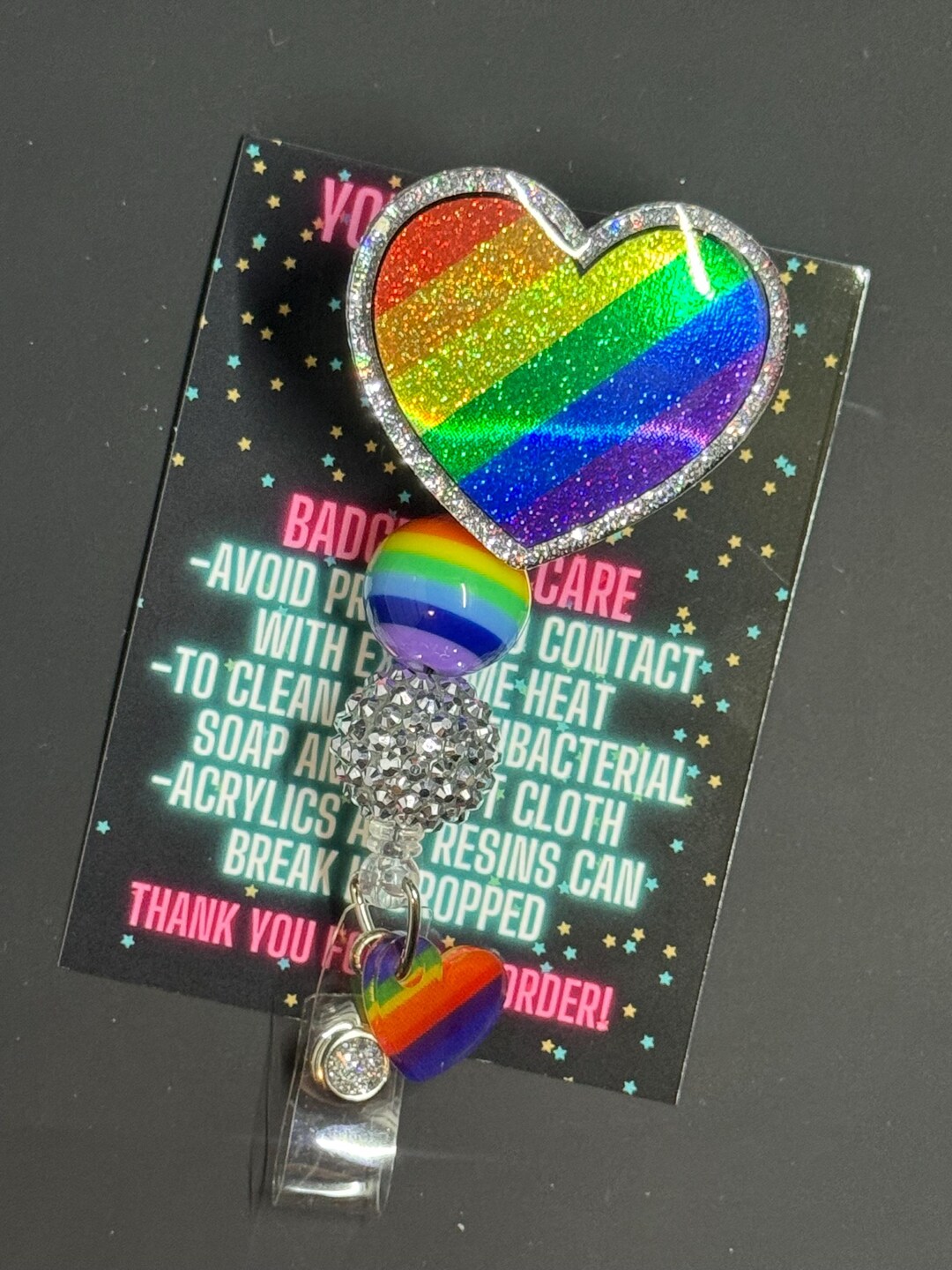 Rainbow Heart Badge Reel, Rainbow Badge Reel, Glitter Badge Reel, Nurse ...