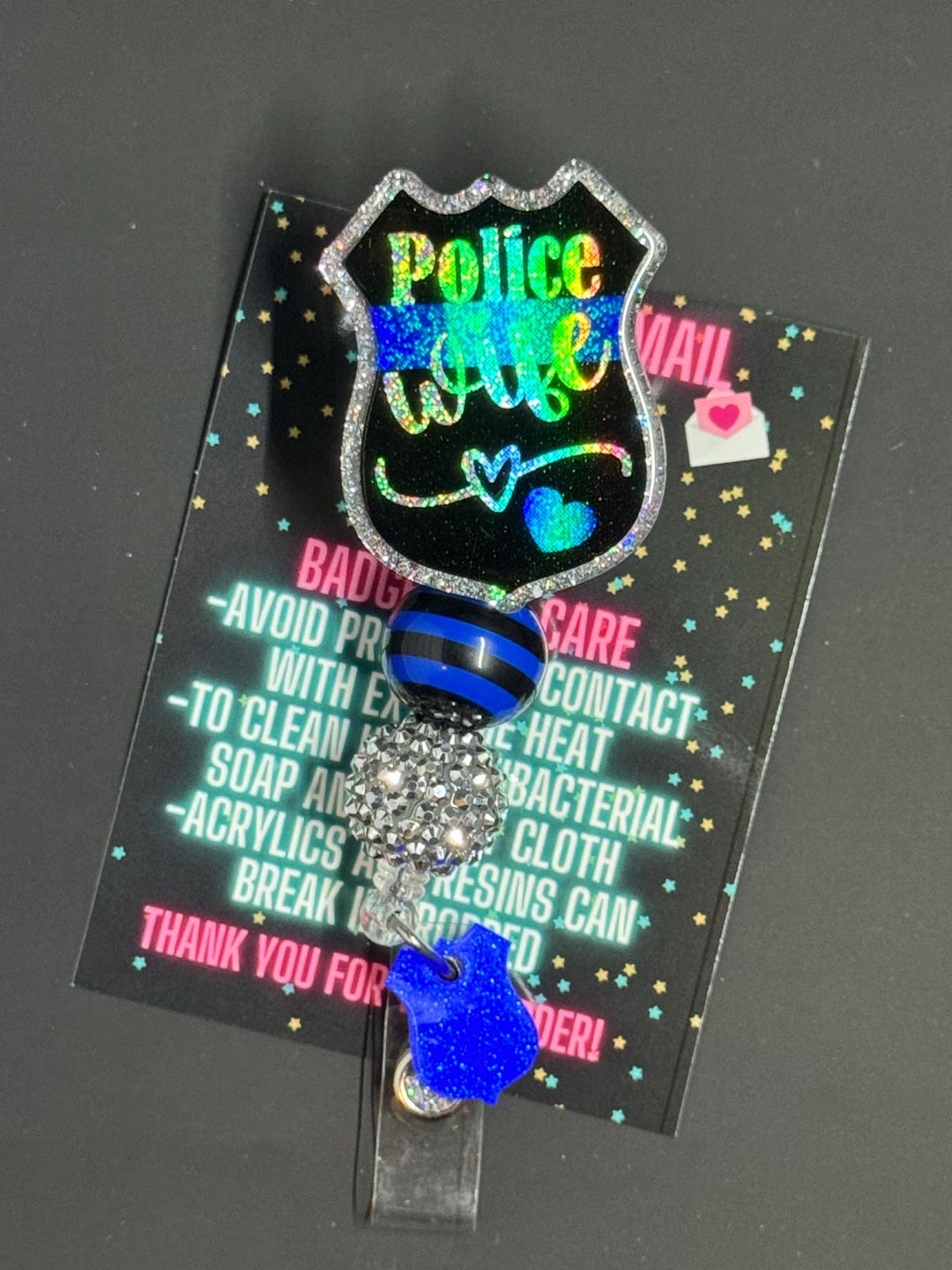 Police Wife Badge Reel, Police Badge Reel, Thin Blue Line Badge Reel ...