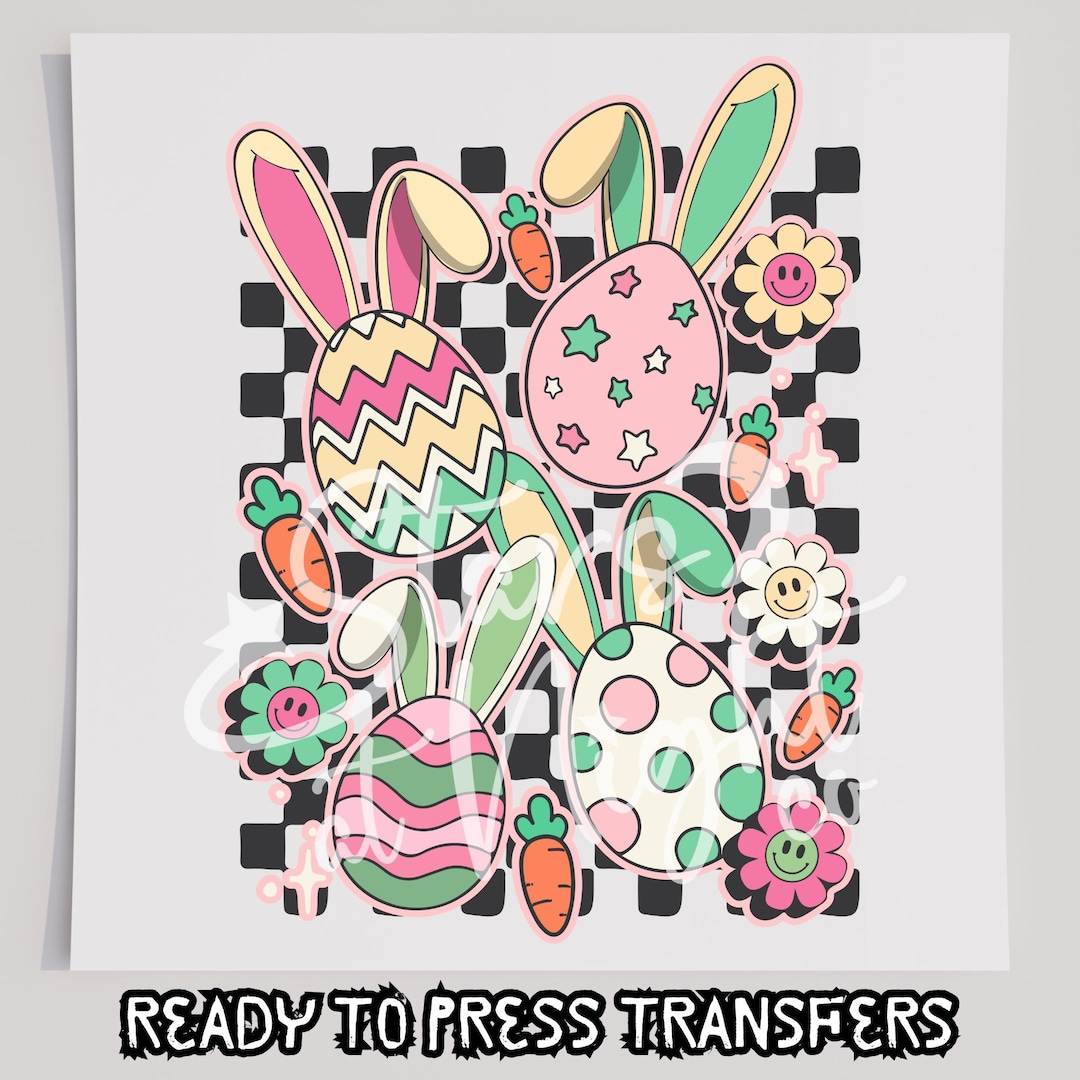 Retro Easter Eggs With Ears T-shirt Transfer, Ready to Press Transfer ...