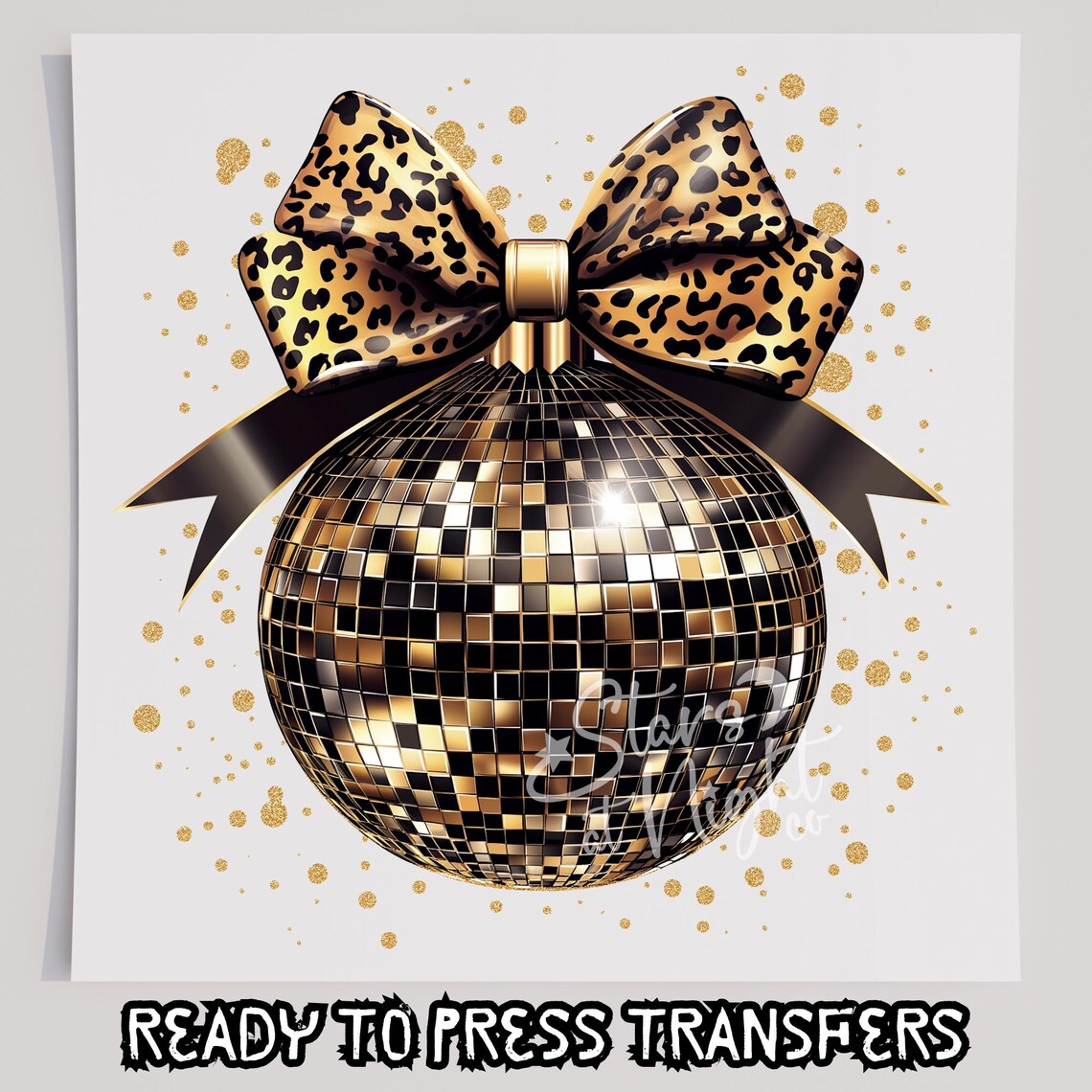 Faux Gold Disco Ball With Leopard Bow T-shirt Transfer, Ready to Press ...