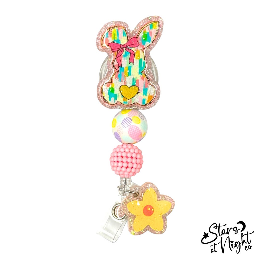 Easter Bunny Bage Reel - Cute Spring Nurse ID Holder - Pastel Bunny ...