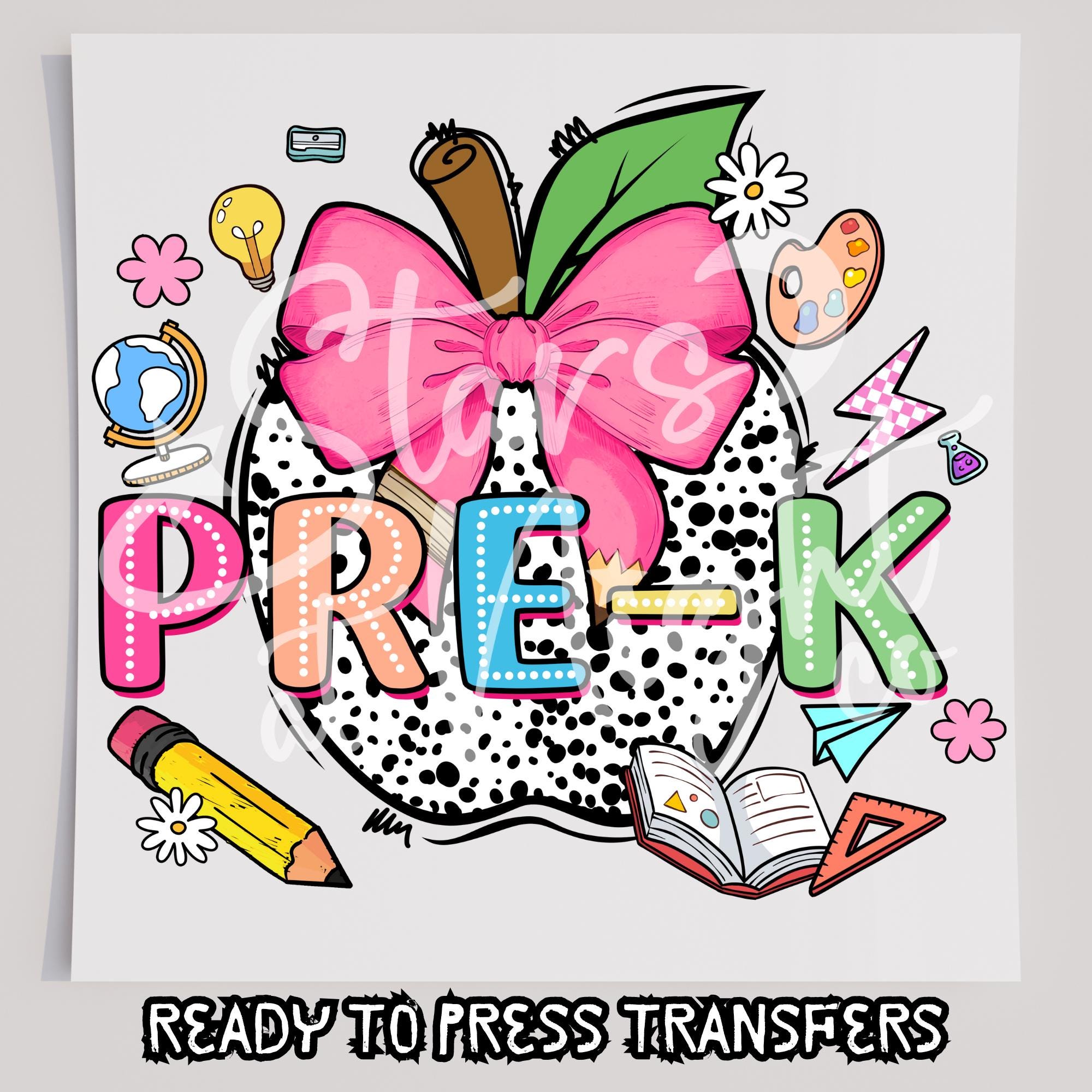 Pre-k Thru 5th Grade Apple School T-shirt Transfer, Ready to Press ...
