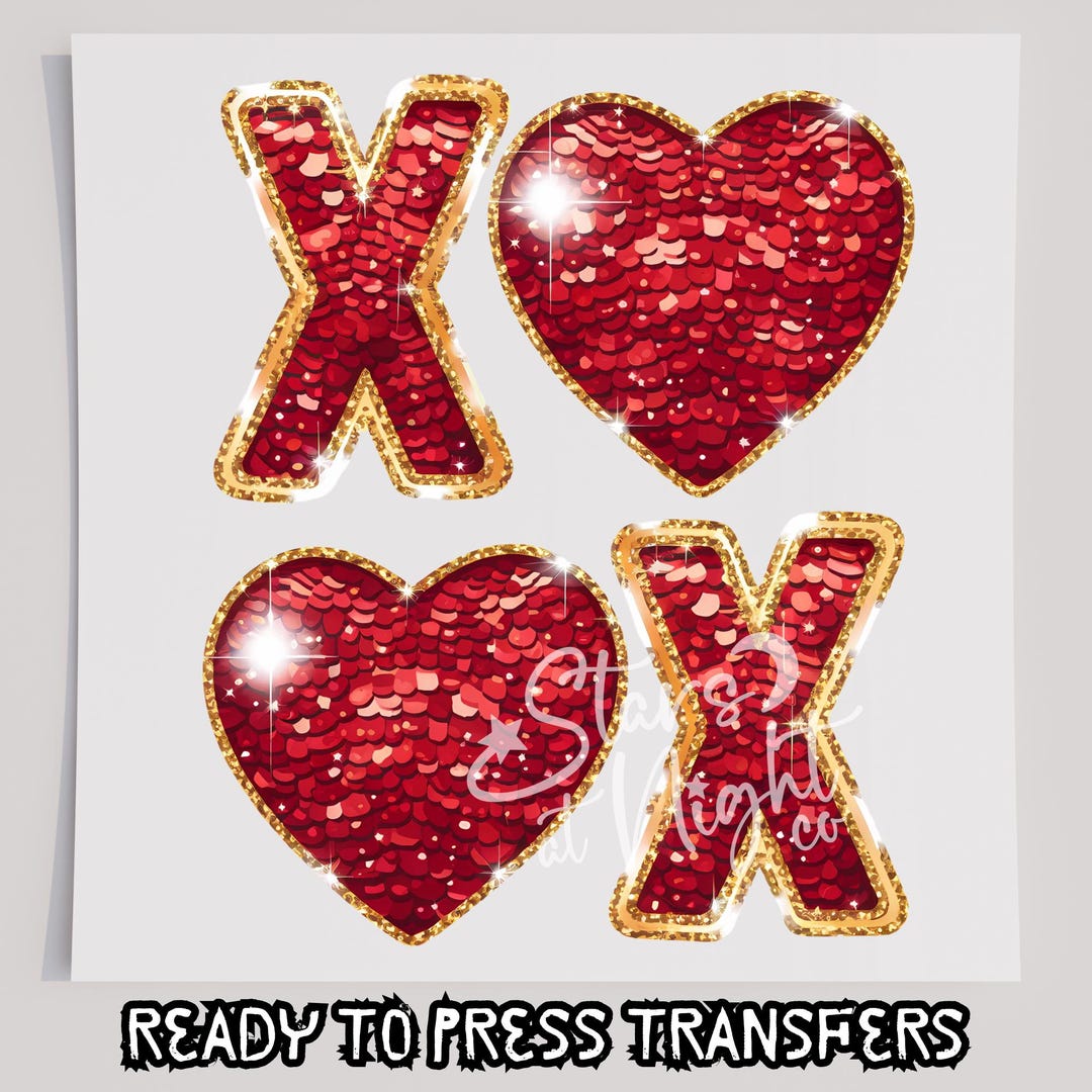 Faux Sequin Red & Gold XO T-shirt Transfer, Ready to Press Transfer ...