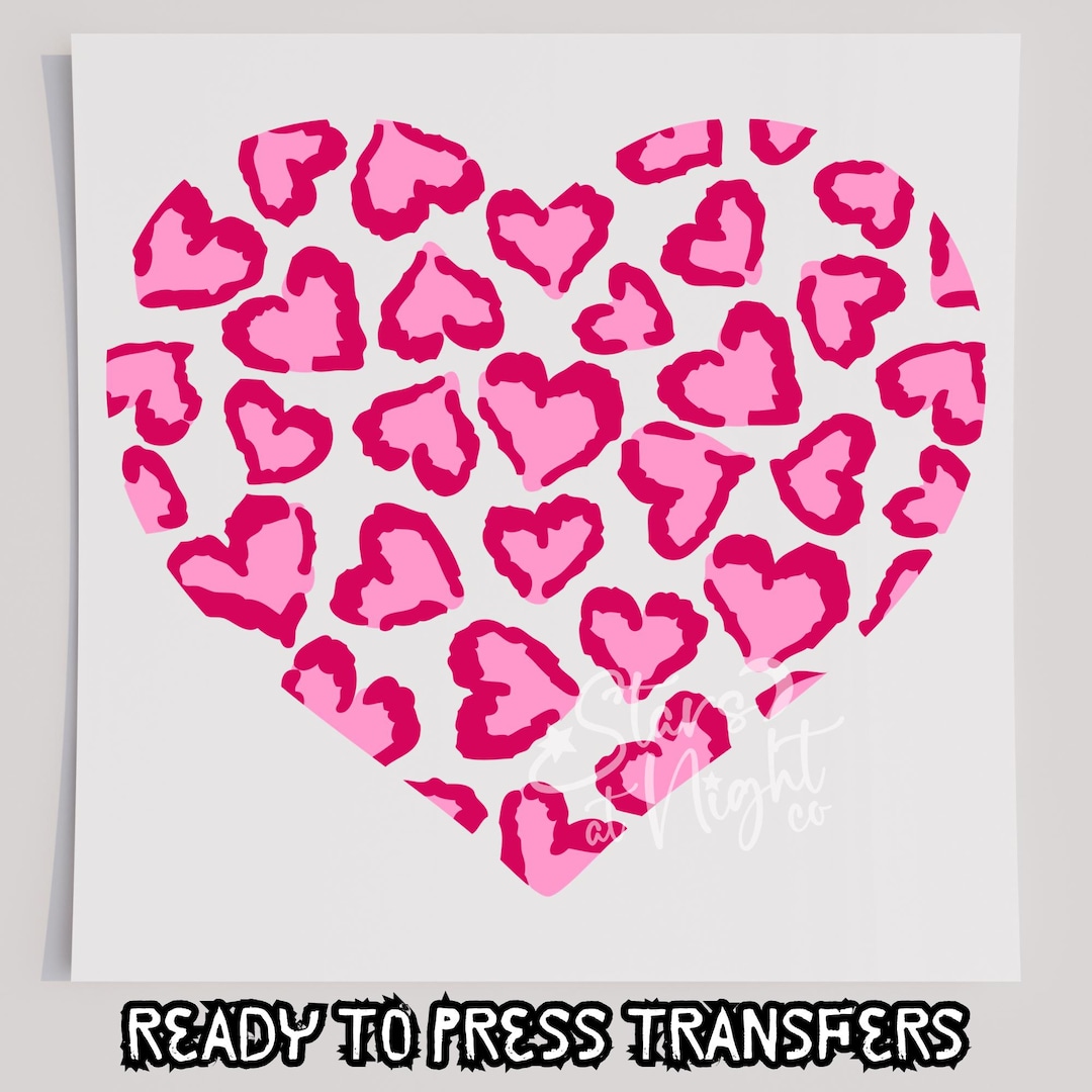 Pink Cheetah Heart T-shirt Transfer, Ready to Press Transfer, Screen ...