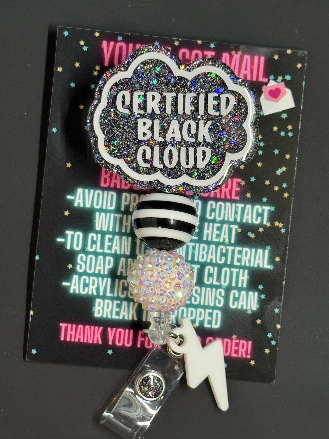 Certified Black Cloud Badge Reel, Black Cloud Badge Reel, Glitter Badge ...