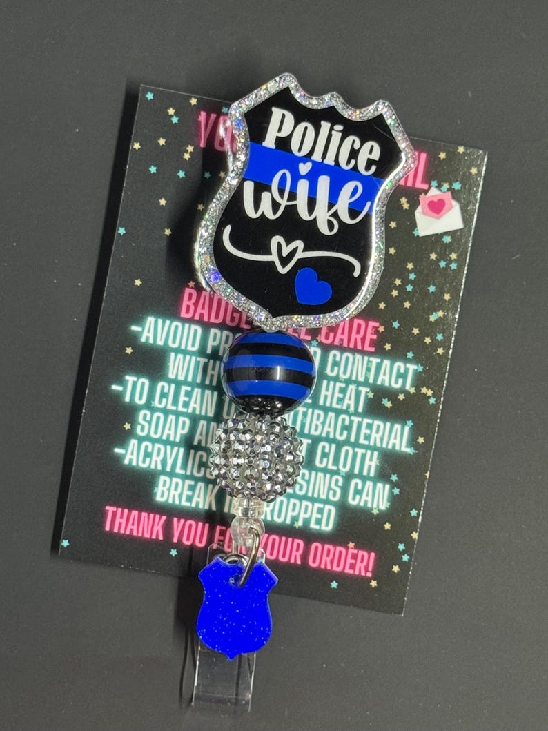 Police Wife Badge Reel, Police Badge Reel, Thin Blue Line Badge Reel ...