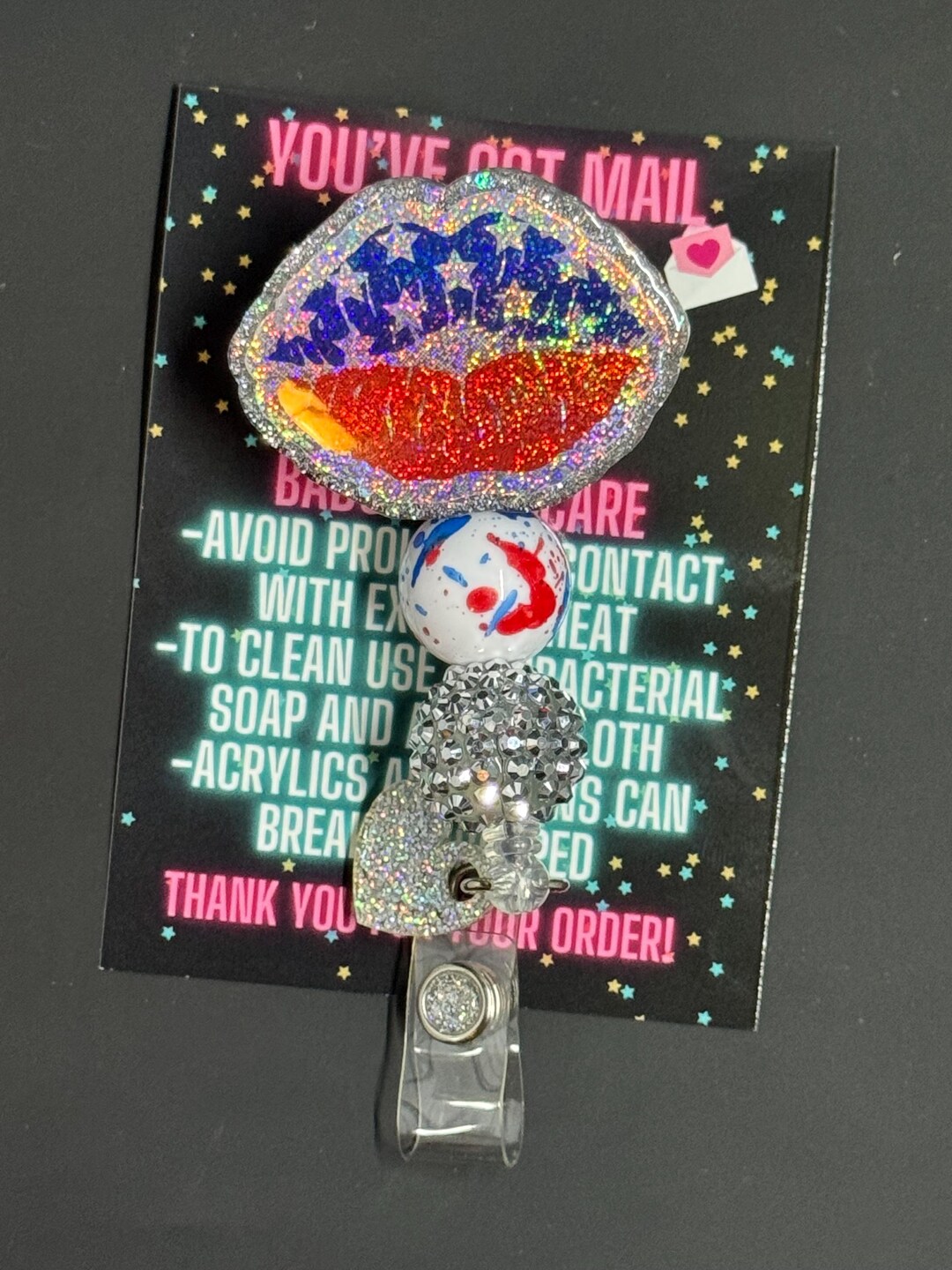 USA Flag Lips Badge Reel, 4th of July Badge Reel, American Badge Reel ...