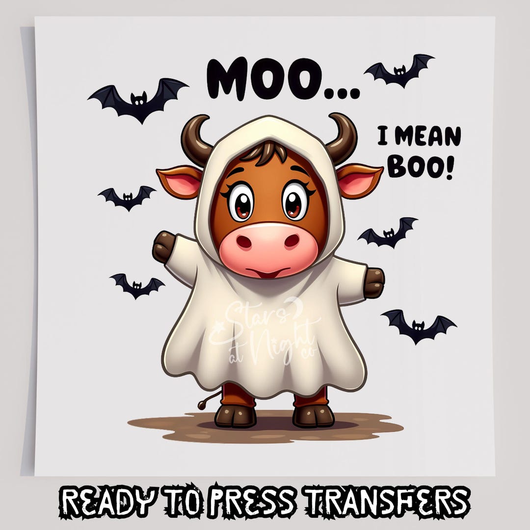 Cute Moo I Mean Boo DTF T-shirt Transfer, Ready to Press Transfer ...