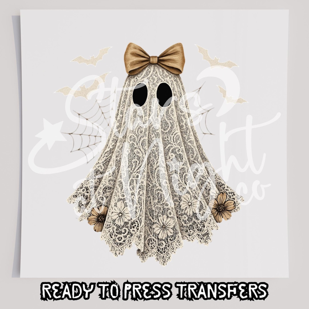 White Lace Ghost DTF T-shirt Transfer, Ready to Press Transfer, Screen ...