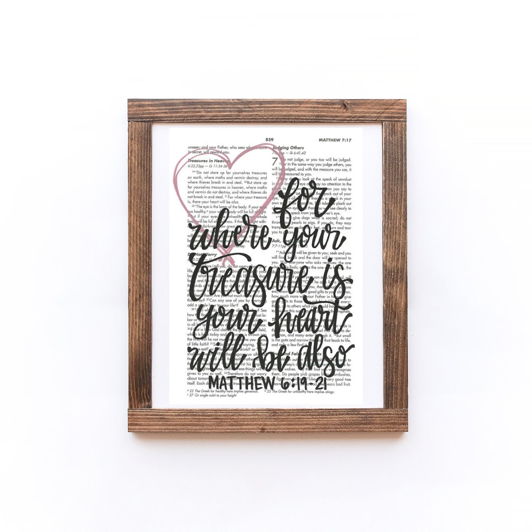 Matthew 6:21 Scripture Art Print, Christian Bible Verse (digital ...