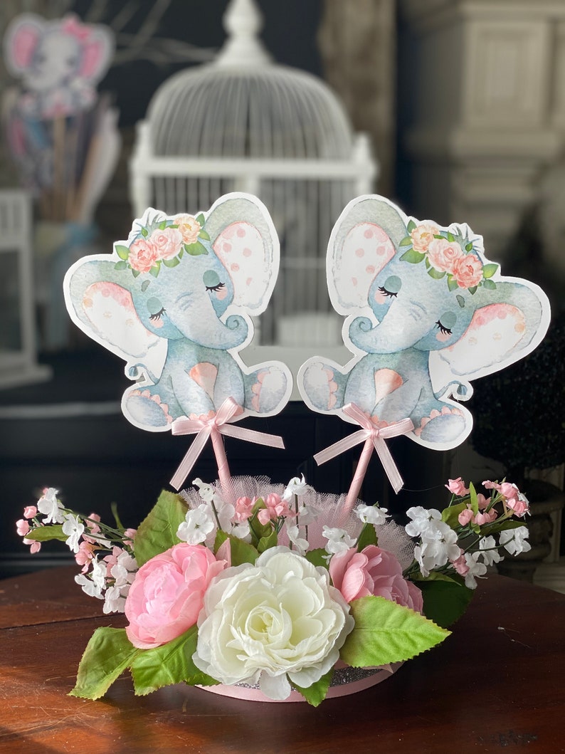 Twins Elephants Centerpiece Twins Babies Girls Centerpiece | Etsy