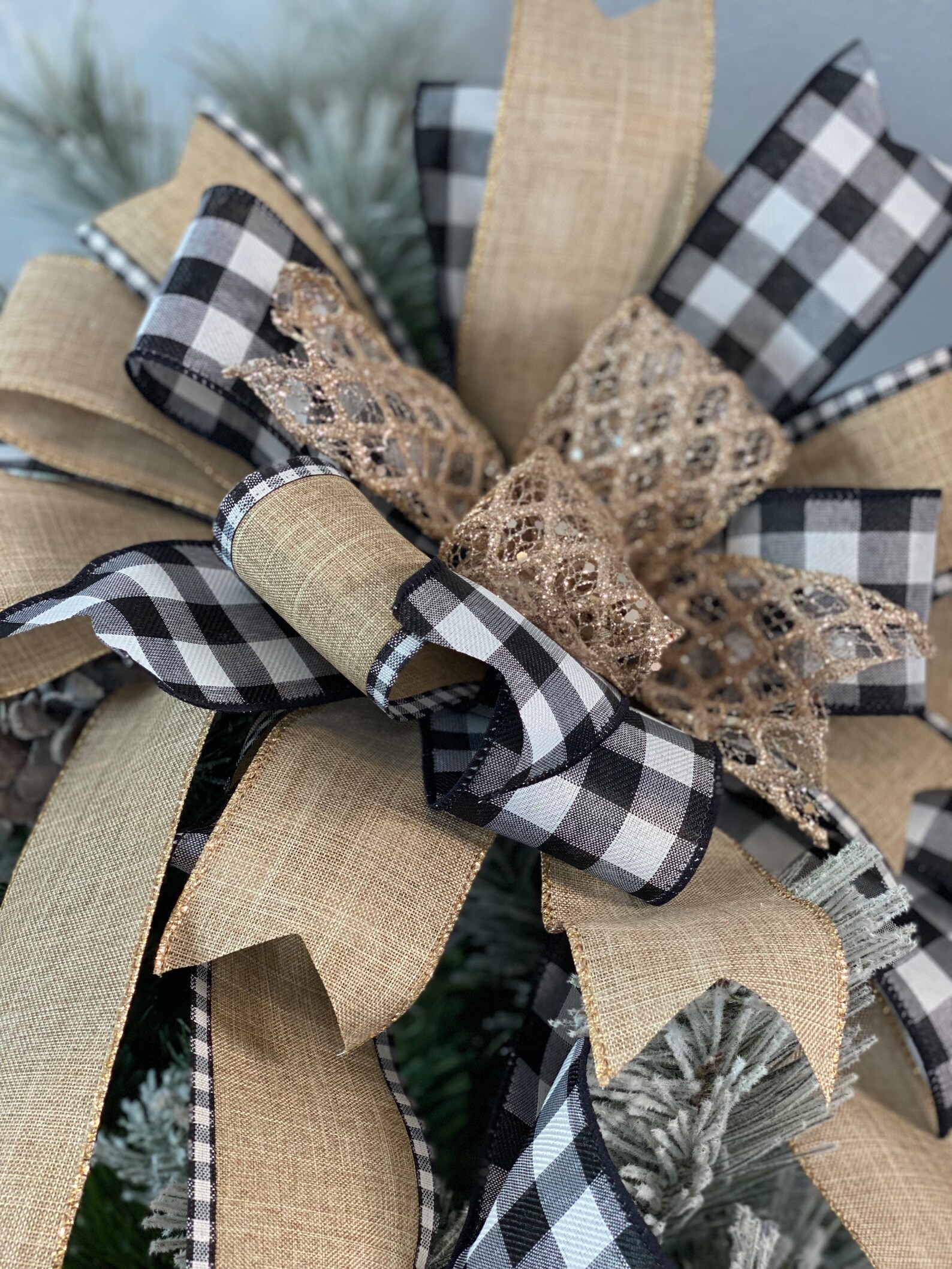 Rustic Christmas Tree Bow 6ft Long Tails Farmhouse Bow - Etsy