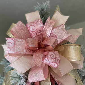 Pink Christmas Tree Topper, Rose Gold Tree Topper Bow, Pink Bow, Tree ...