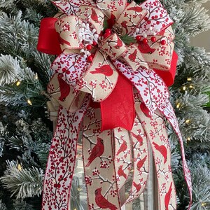 Cardinal Bow, Christmas Wreath Bow, Red Christmas Cardinals Wreath Bow ...