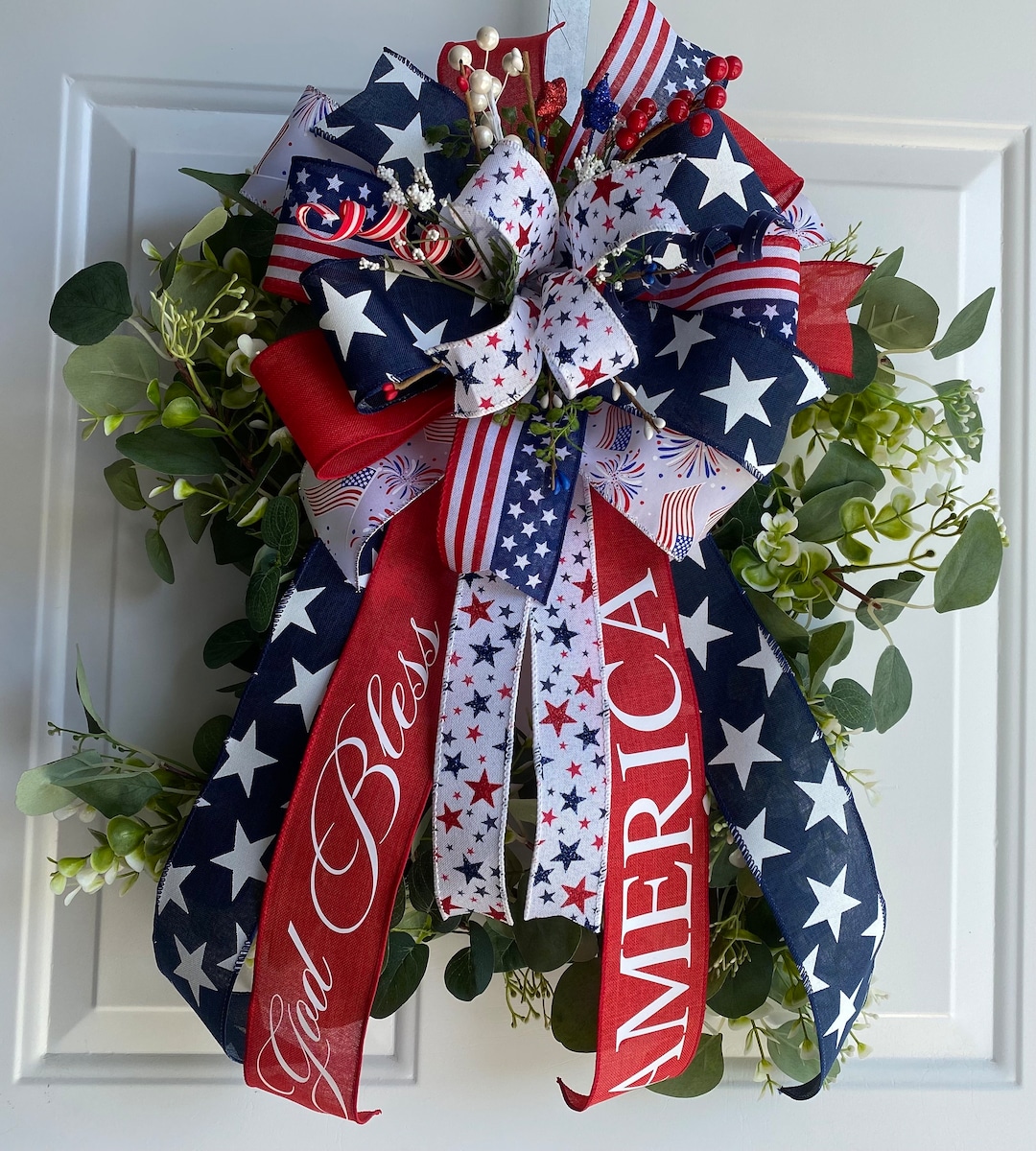 Patriotic 4th of July Bow: Memorial Day Wreath & Lantern Decor - Etsy