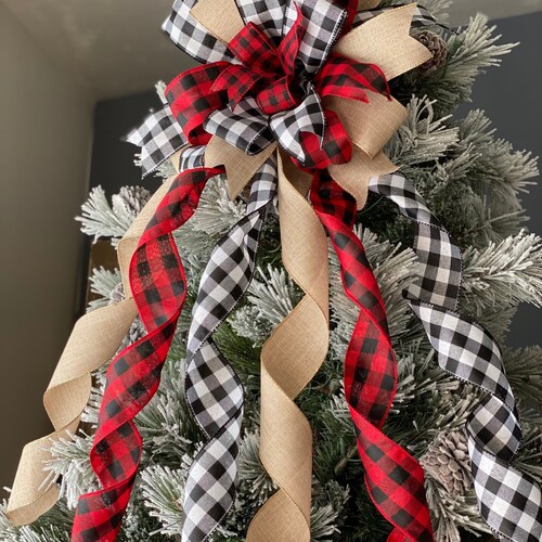 Rustic Buffalo Check Tree Topper Bow Christmas Tree Topper Etsy