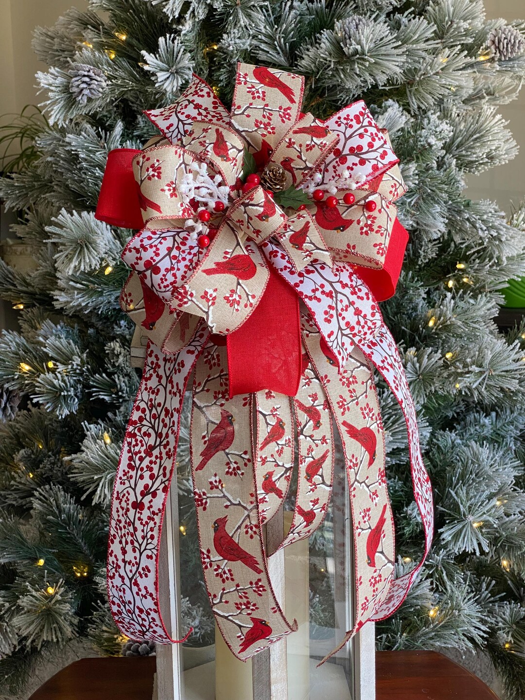 Cardinal Bow, Christmas Wreath Bow, Red Christmas Cardinals Wreath Bow ...