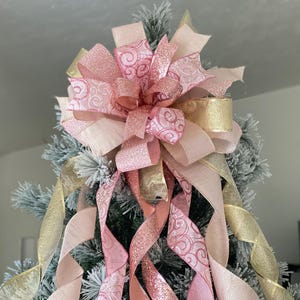 Pink Christmas Tree Topper, Rose Gold Tree Topper Bow, Pink Bow, Tree ...