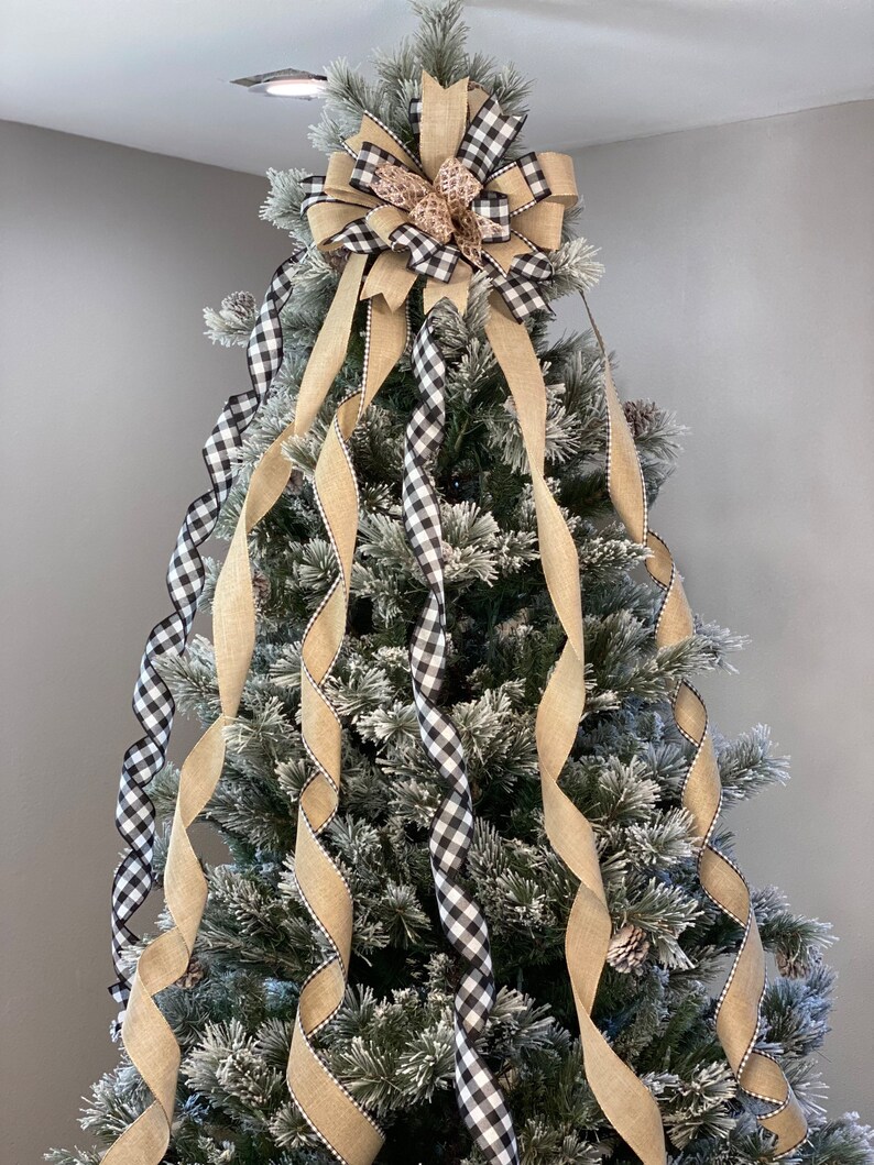 Rustic Christmas Tree Bow 6ft Long Tails Farmhouse Bow - Etsy