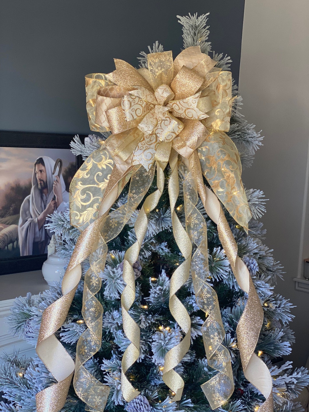 Christmas Tree White Bow, White Christmas Bow 15 Around 45 Long Tails ...