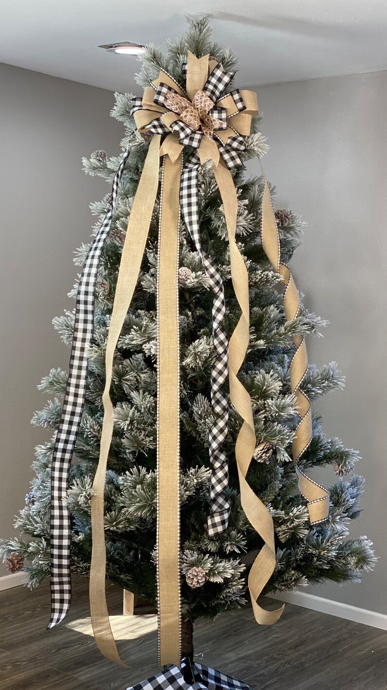 Rustic Christmas Tree Bow 6ft Long Tails Farmhouse Bow - Etsy