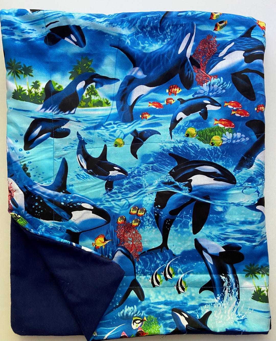 Sensory Child WEIGHTED BLANKET Ocean Fish Orca Whales 6 Lbs. Handmade ...