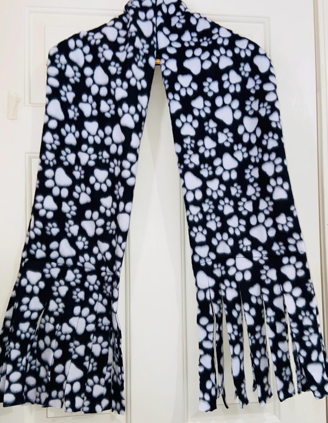 Dog Puppy Paw Print, Black & White Fleece SCARF Handmade New - Etsy