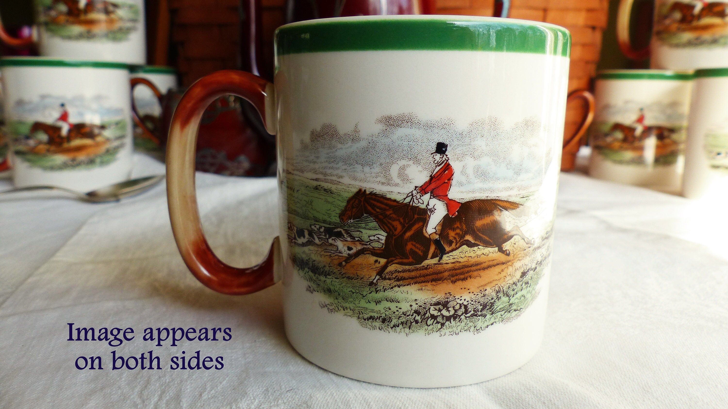 Rare Spode 'the Hunt' Coffee Mug(s) ~ Green Trim, Taking the Lead ...