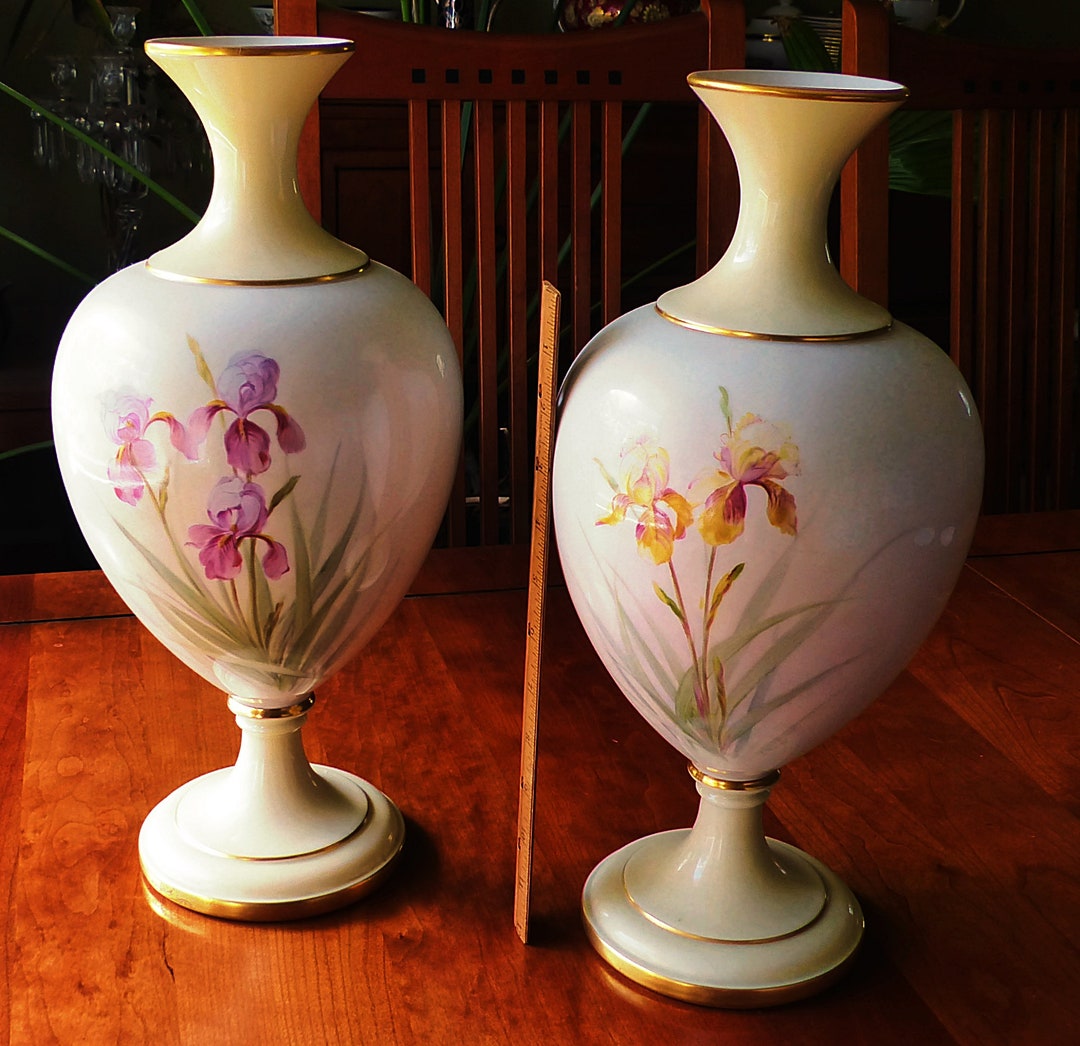 Pair of Large Lenox Vases, Artist Signed J. Nosek ~ Irises in Purple ...