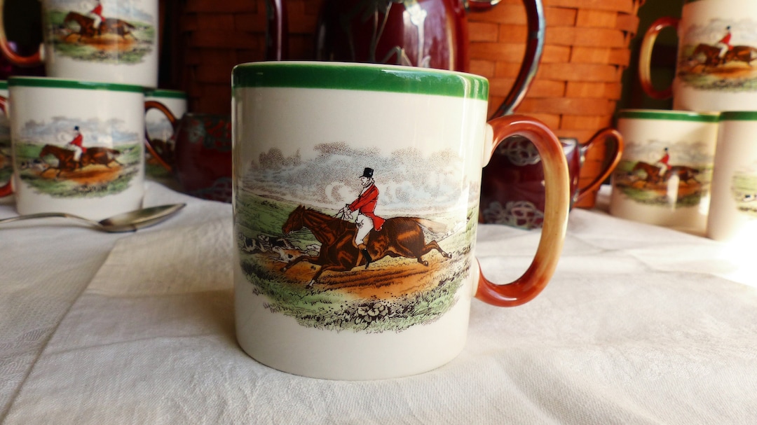 Rare Spode 'the Hunt' Coffee Mug(s) ~ Green Trim, Taking the Lead ...